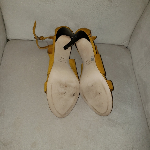 Theory | Shoes | Theory Mustard Yellow Suede Heels Sandals | Poshmark